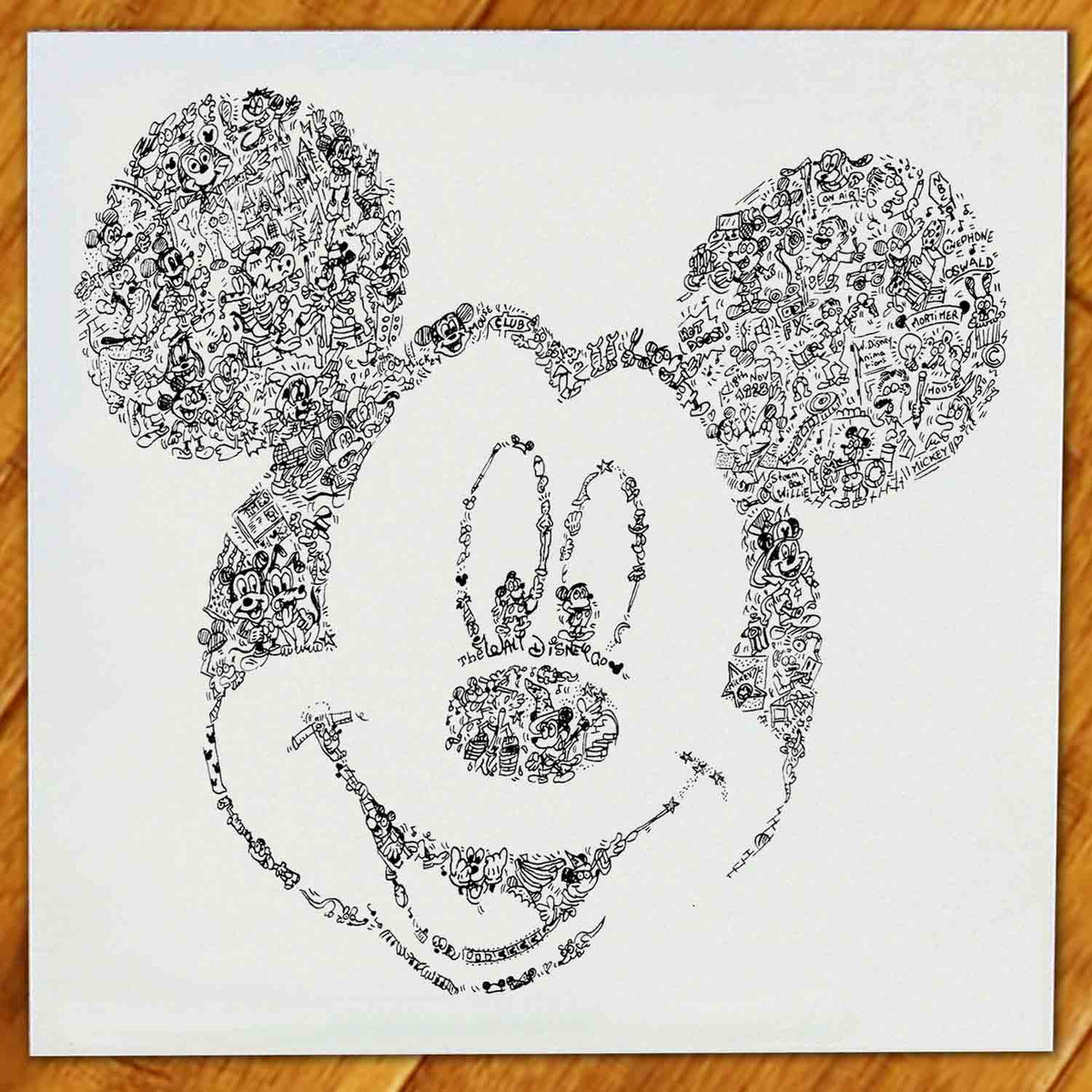 Mickey Mouse doodle print from a ink drawing about the mouse biography – drawinside