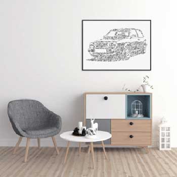 Volkswagen Golf 2 GTI print with doodles about the young timer sports ...