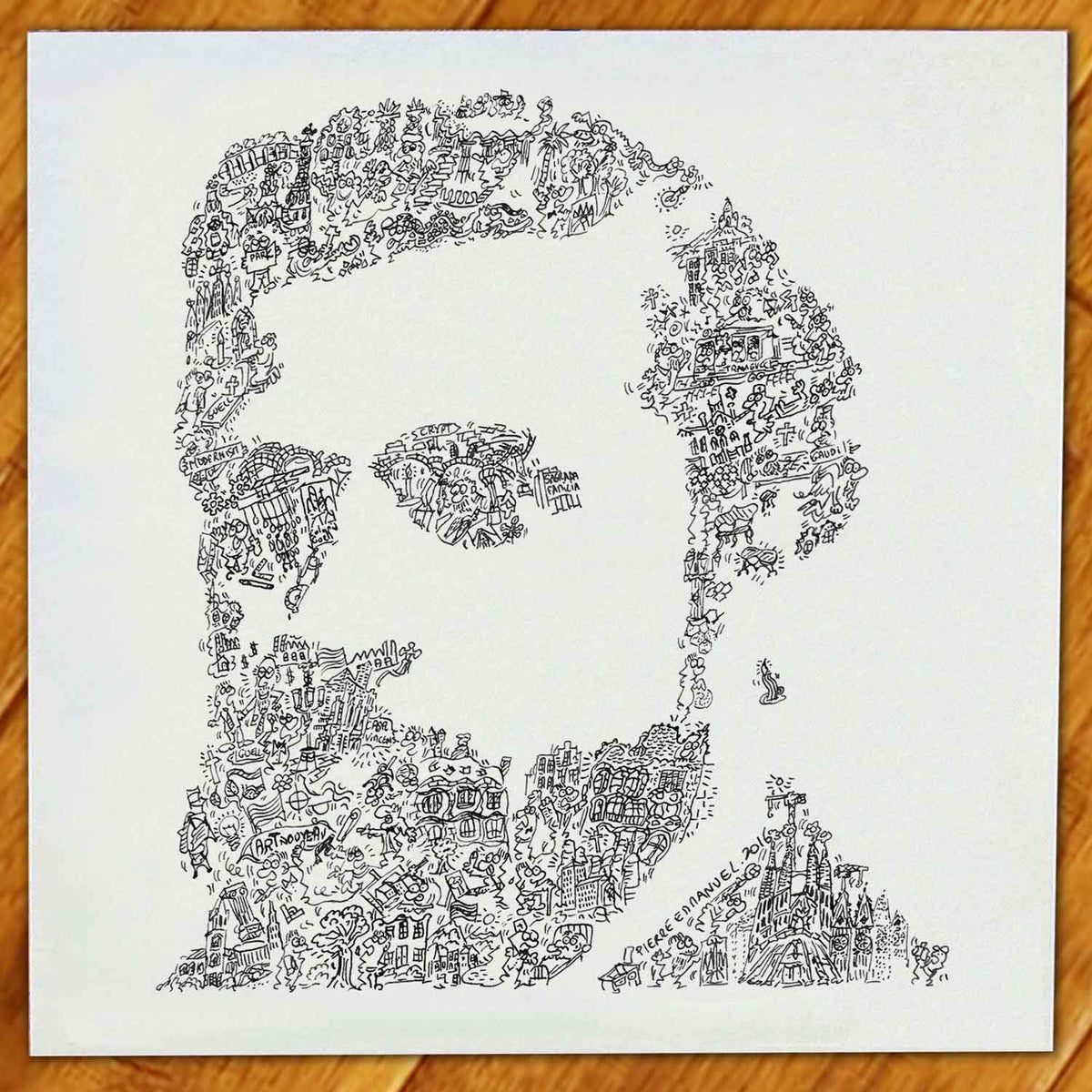 Antoni Gaudi biography portrait - fun facts art poster – drawinside