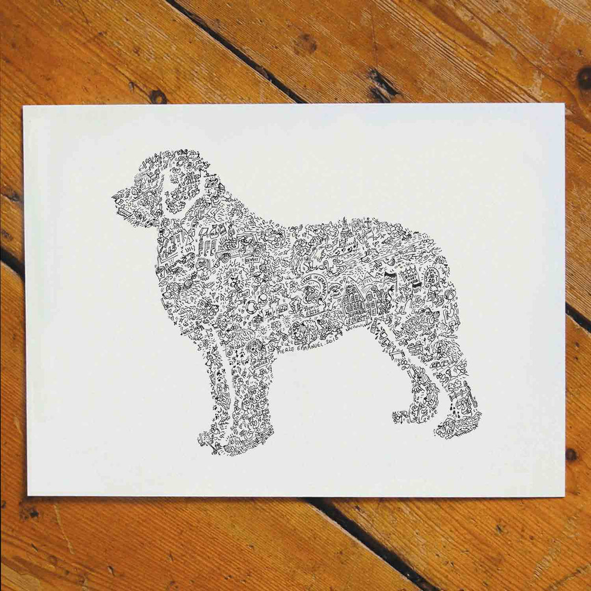 Leonberger dog art print made of doodles and breed characteristics ...