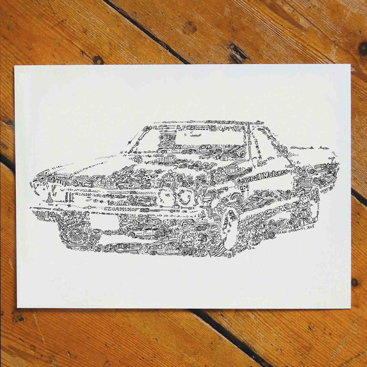 Chevrolet El Camino doodle art print of the 68 muscle car with details ...