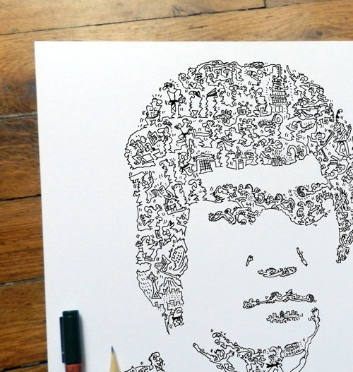Bruce Lee print ink drawing with doodles – drawinside