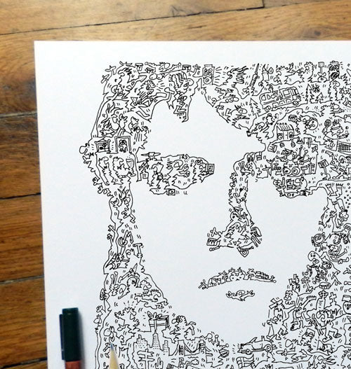 Lars Ulrich drawing inside drummer portrait – drawinside